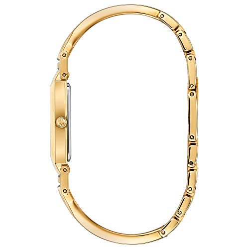Bulova Ladies' Classic Diamond Dial Quartz Stainless Steel Watch, Rectangle, Mother-of-Pearl, Gold Tone