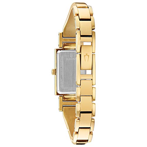 Bulova Ladies' Classic Diamond Dial Quartz Stainless Steel Watch, Rectangle, Mother-of-Pearl, Gold Tone