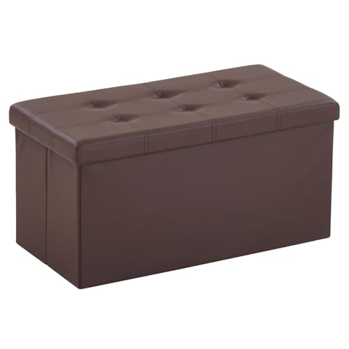 Guangshuohui Storage Ottoman Bench, Faux Leather Footrest Ottoman, Storage Bench Suit for Bedroom,Living Room and Hallway (Dark Brown, Glossy Pull Point)