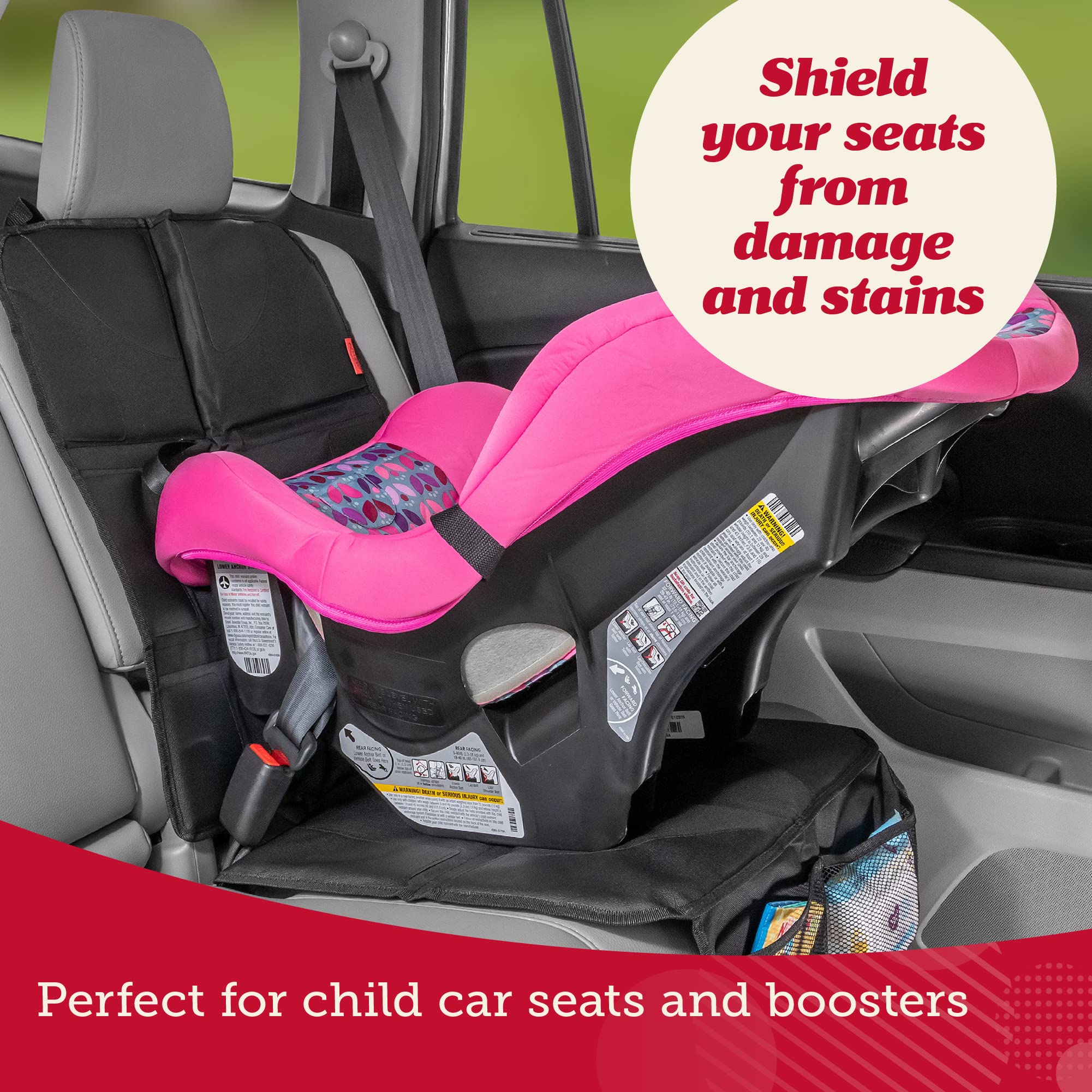 Lusso Gear Car Seat Protector (Value 2 Pack) - Thick Padding - Waterproof Car Mat for Leather Interiors with 2 Mesh Storage Pockets - Non-Slip Tan Child Seat Protector