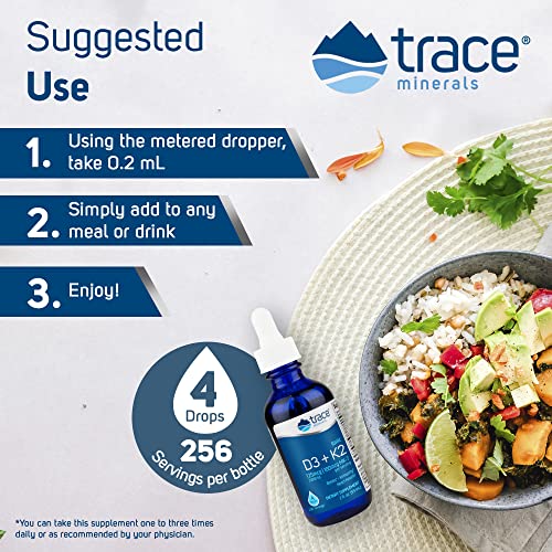 Trace Minerals | Liquid Ionic Vitamin D3 + K2 | 125 mcg (5,000 IU) D3, 100 mcg K2 | Concentrated Dietary Supplement | Support Strong Bones, Teeth, Heart Health, and Immunity | 2 fl oz. 296 Servings