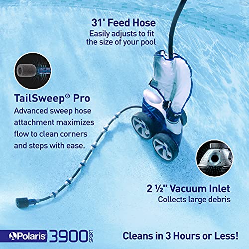 Polaris Vac-Sweep 3900 Sport Pressure Inground Pool Cleaner, Triple Jet Powered, with a Dual Chamber SuperBag for Debris