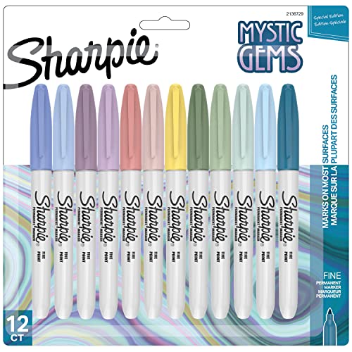 SHARPIE Permanent Markers, Mystic Gem Special Edition, Fine Point, Assorted Colors, 12 Count