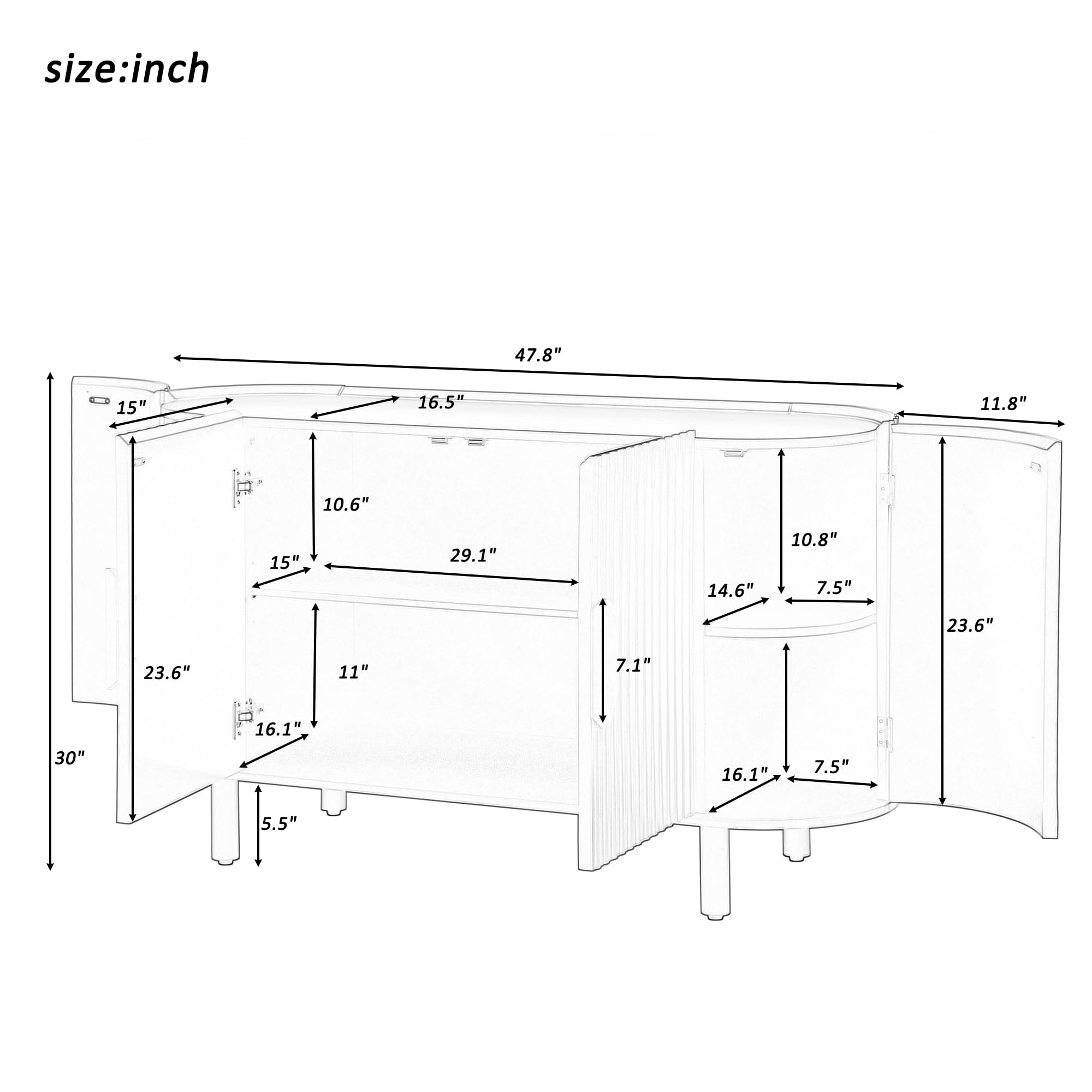 Merax Light Luxury Sideboard with Adjustable Shelves,Suitable for Living Room,Study and Entrance, White