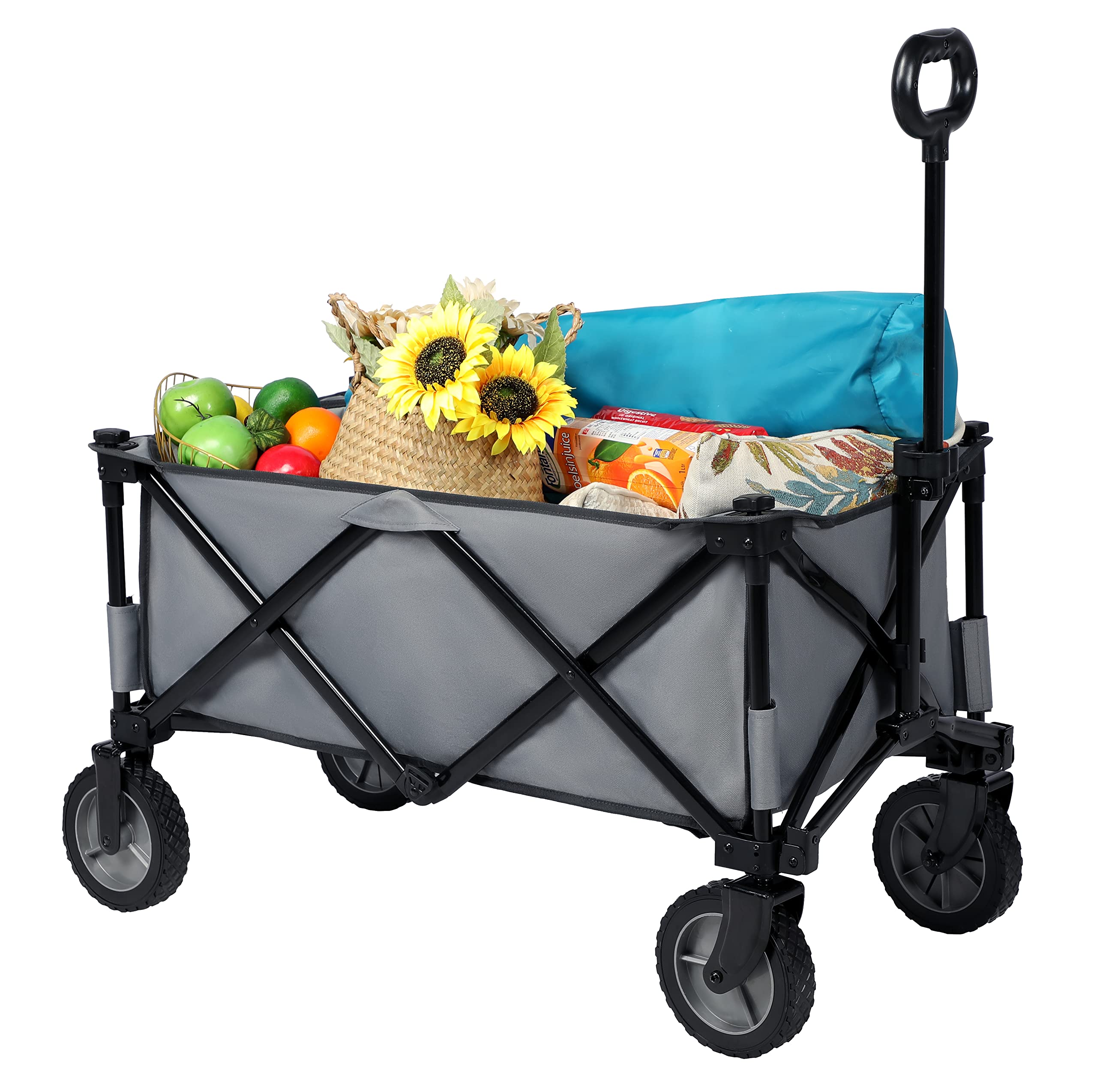 PORTAL Collapsible Wagon Cart, Heavy Duty Foldable Wagon Carts with Wheels, Folding Utility Wagon for Camping, Shopping, Garden, Sports, Apartment, Outdoor, Beach