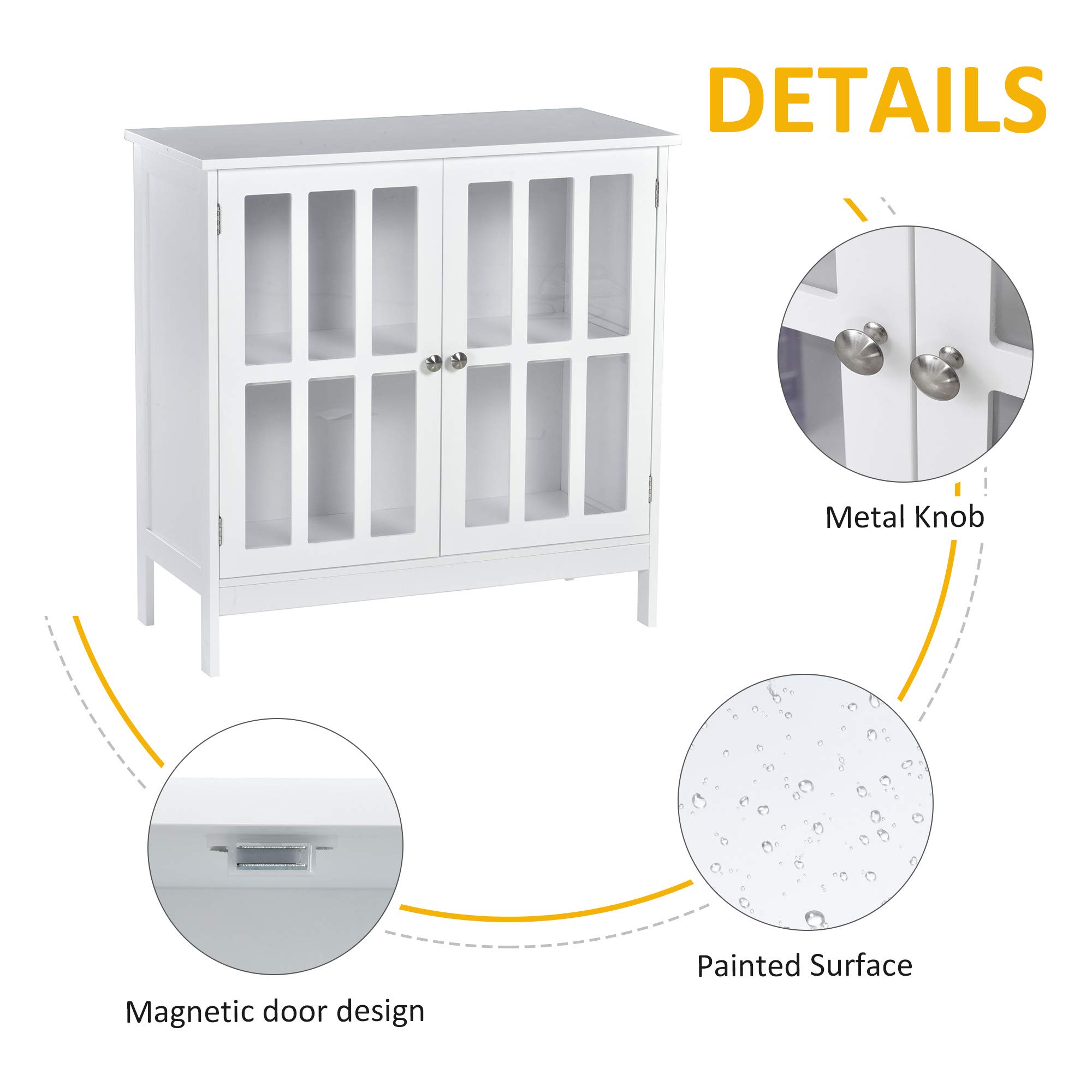 kleankin Sideboard Buffet, Storage Cabinet with 2 Doors, Credenza for Multifunction in Kitchen, Console, Living Room, White