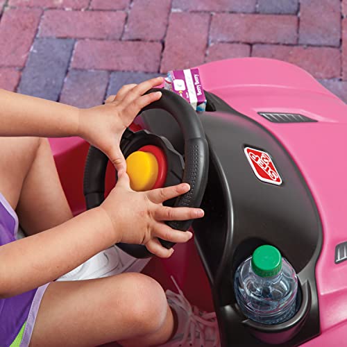 Step2 Whisper Ride Toddler Push Car, Pink β Ride On Toy with Included Seat Belt, Easy Storage and Transport, Steering Wheel for Pretend Play β Push Toy Car Makes a Great Stroller Alternative