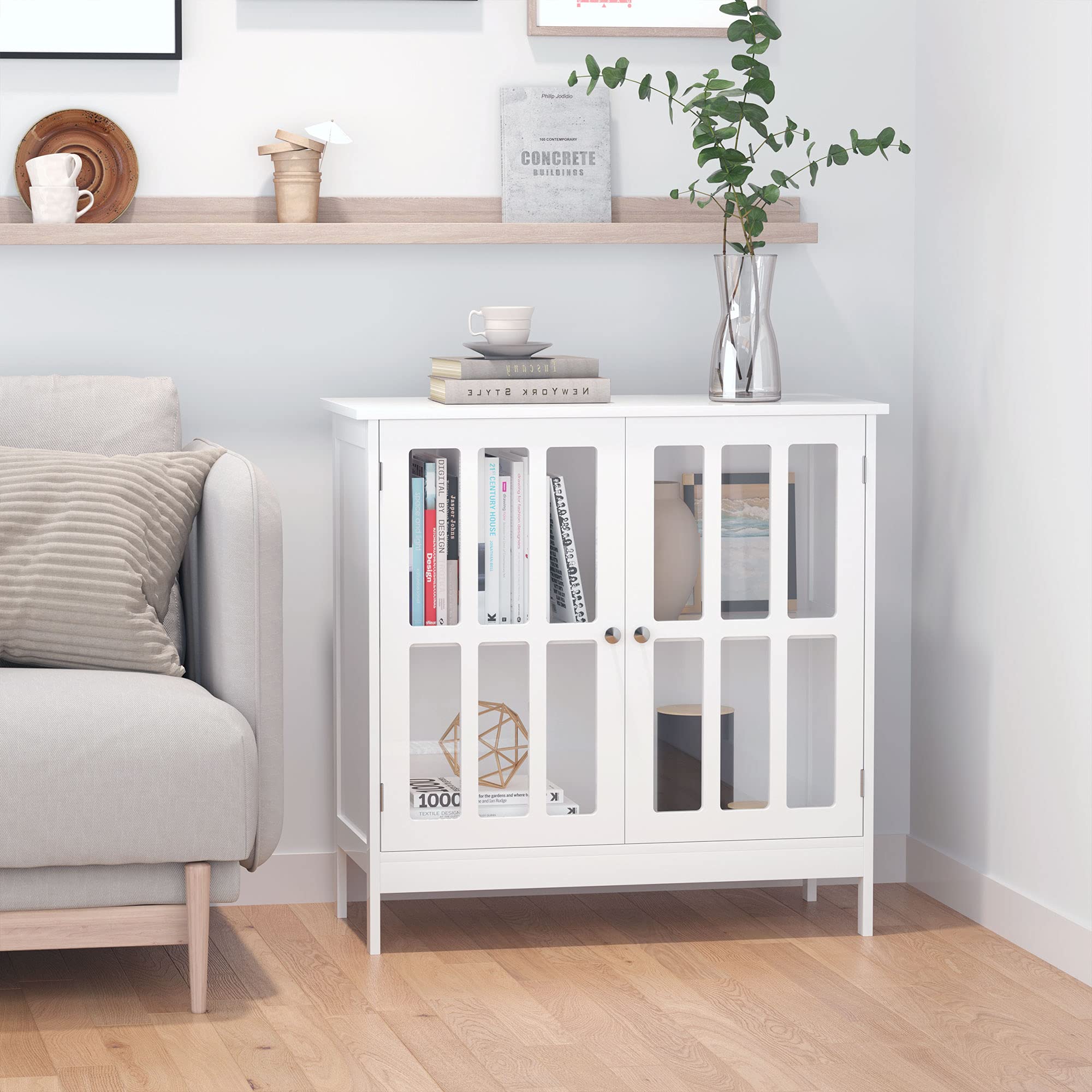 kleankin Sideboard Buffet, Storage Cabinet with 2 Doors, Credenza for Multifunction in Kitchen, Console, Living Room, White