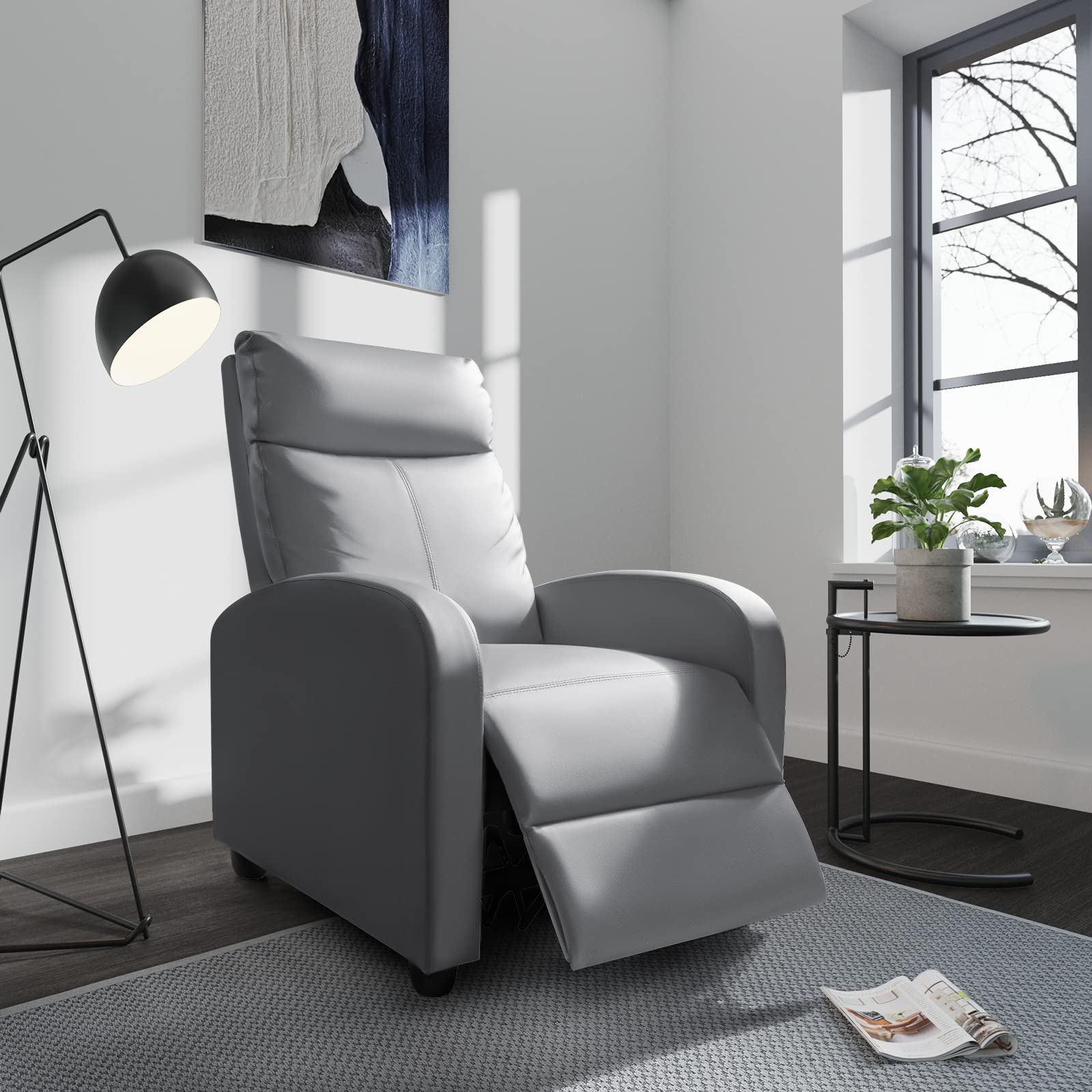 Homall Recliner Chair, Recliner Sofa for Adults, Recliners Home Theater Seating with Lumbar Support, Reclining Sofa Chair for Living Room (Leather, Grey)
