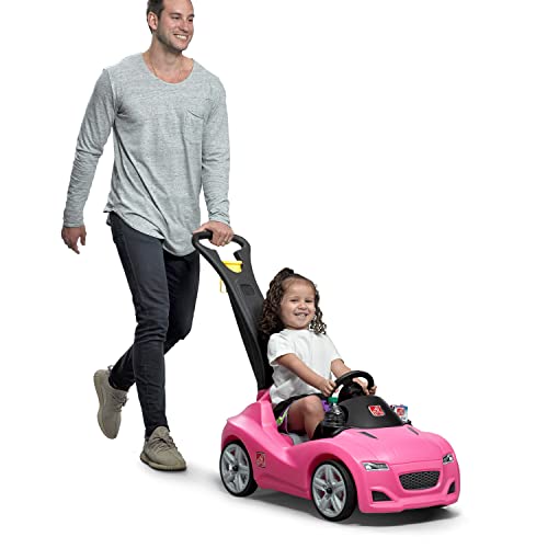 Step2 Whisper Ride Toddler Push Car, Pink β Ride On Toy with Included Seat Belt, Easy Storage and Transport, Steering Wheel for Pretend Play β Push Toy Car Makes a Great Stroller Alternative