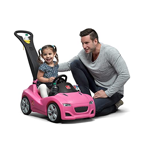 Step2 Whisper Ride Toddler Push Car, Pink β Ride On Toy with Included Seat Belt, Easy Storage and Transport, Steering Wheel for Pretend Play β Push Toy Car Makes a Great Stroller Alternative