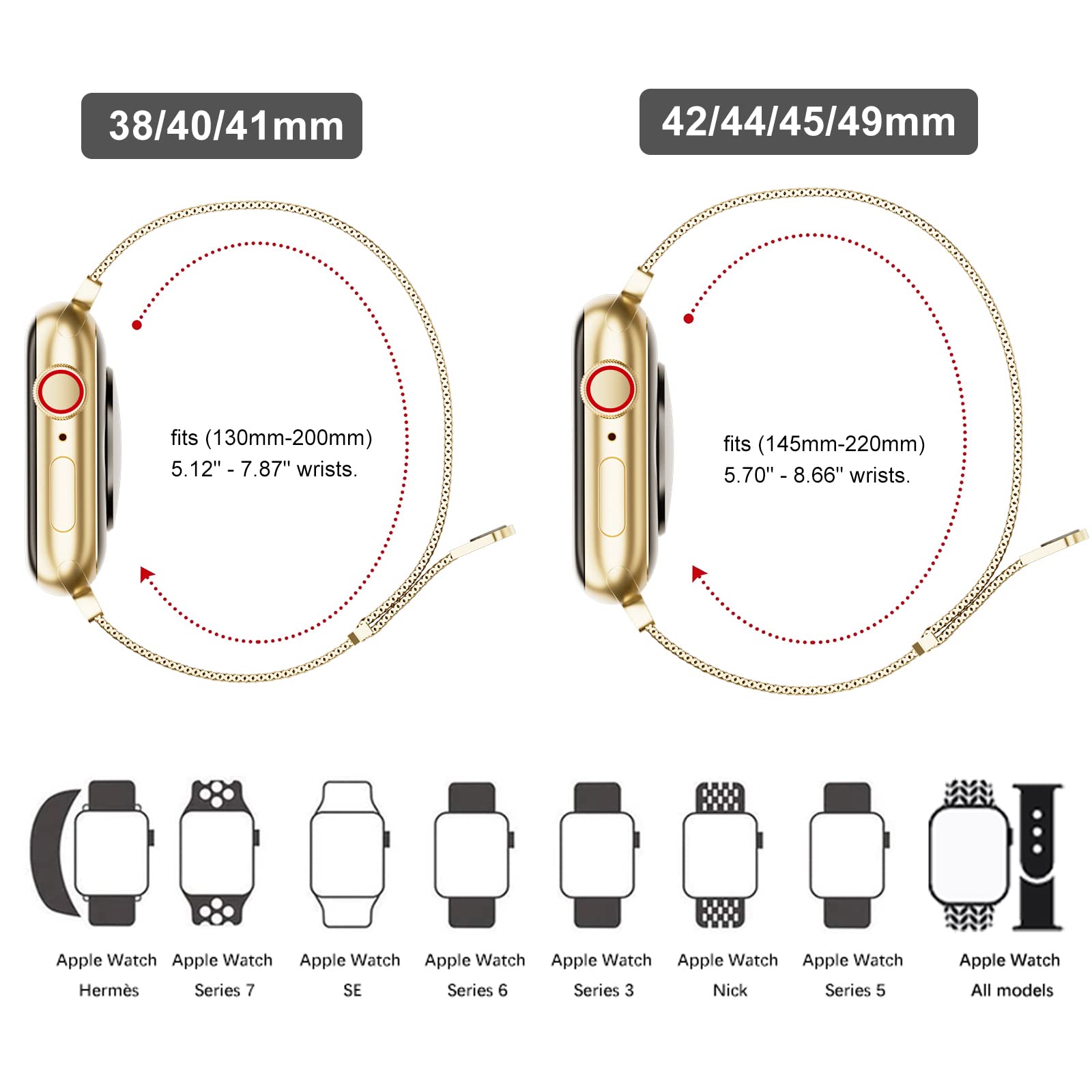 ZXCASD Metal Bands Compatible with Apple Watch Band 38mm 40mm 41mm Women Men,Gold Loop Adjustable Mesh Strap for iWatch Series 9 8 7 6 5 4 3 2 1 SE