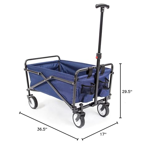 MACSPORTS Lightweight Collapsible Folding Outdoor Utility Wagon, Weight Capacity 150 LBS, Navy