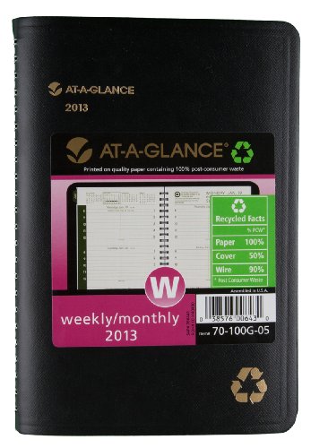 AT-A-GLANCE Recycled Weekly/Monthly Desk Appointment Book, 5 x 8 Inches, Black, 2013 (70-100G-05)