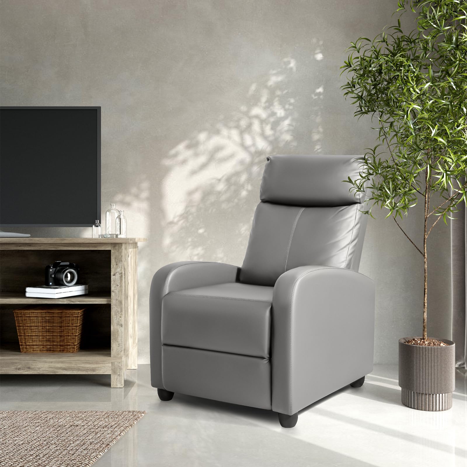 Homall Recliner Chair, Recliner Sofa for Adults, Recliners Home Theater Seating with Lumbar Support, Reclining Sofa Chair for Living Room (Leather, Grey)