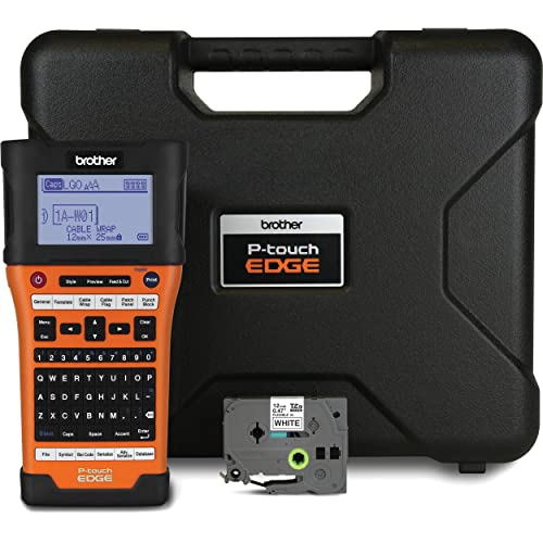 Brother PT-E500 Industrial Handheld Labeling Tool, Orange - USB Connectivity - 1.2" per Second Print Speed, up to 24mm Tape Size, 180 dpi, Auto Cut Label Printer with Carrying Case, Cbmoun