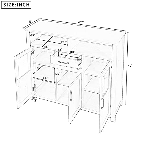 Goohome 47.20" Wine Rack, Retro Style Kitchen Sideboard Cabinet Buffet Table with Storage Drawers & Adjustable Shelves, for Living Room Entryway, Espresso