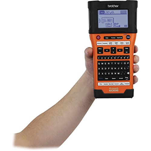 Brother PT-E500 Industrial Handheld Labeling Tool, Orange - USB Connectivity - 1.2" per Second Print Speed, up to 24mm Tape Size, 180 dpi, Auto Cut Label Printer with Carrying Case, Cbmoun