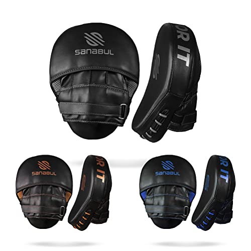 Sanabul Essential Curved Boxing MMA Punching Mitts for Sparring and Training (Metallic Silver)