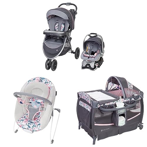 Baby Trend Sky View Plus Travel System, Bluebell & Baby Trend Stem EZ Bouncer & Deluxe II Nursery Center, Bluebell, 41x47x22 Inch (Pack of 1)