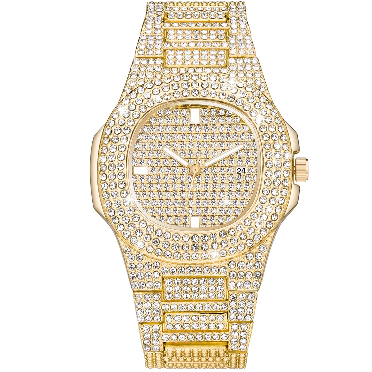 SIBOSUN Lady Women Wrist Watch Gold Stainless Steel Crystal Quartz Dress Bling Bracelet Gold