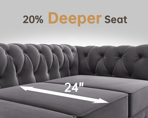Morden Fort Classic Chesterfield Loveseat Set 60'', Tufted Loveseat Sofa Set with Solid Wood Legs Thick Cushion, Pet-Friendly 2-Seater Sofa Couch for Living Room Bedroom Apartment - Velvet Grey