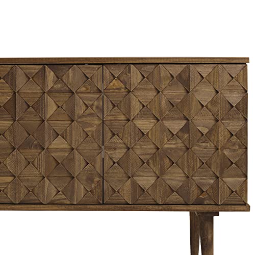 Walker Edison Deluca Boho Solid Wood 2 Door Sideboard with Prism Detail, 58 Inch, Brown