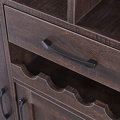 Goohome 47.20" Wine Rack, Retro Style Kitchen Sideboard Cabinet Buffet Table with Storage Drawers & Adjustable Shelves, for Living Room Entryway, Espresso