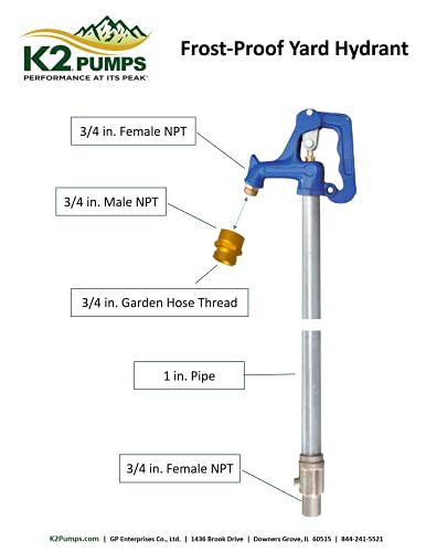 K2 Pumps Lead-Free 1' Frost Proof Yard Hydrant, Overall Length: 3.25'; Bury Depth: 1'; Above Ground: 2.25', Model AWP00001K-1