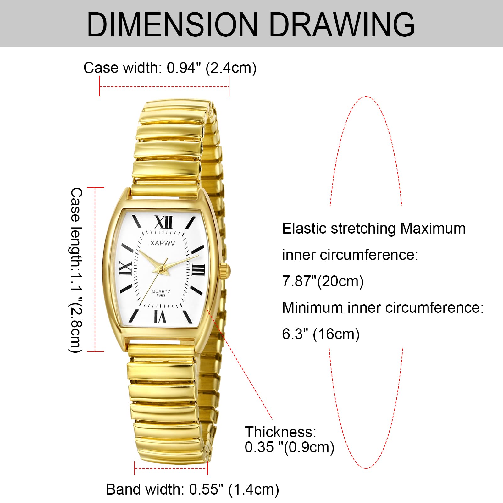JewelryWe Women's Ultra Thin Easy Reader Watch with Elastic Strap, Golden/Silver Watch