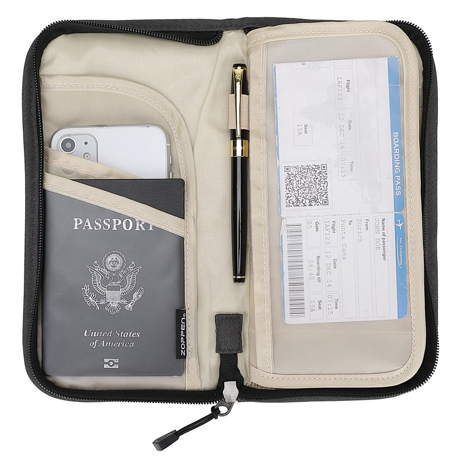 ZOPPEN Rfid Passport Holder Travel Wallet Family Documents Organizer Travel Accessories for 6 Passport, #01 Black