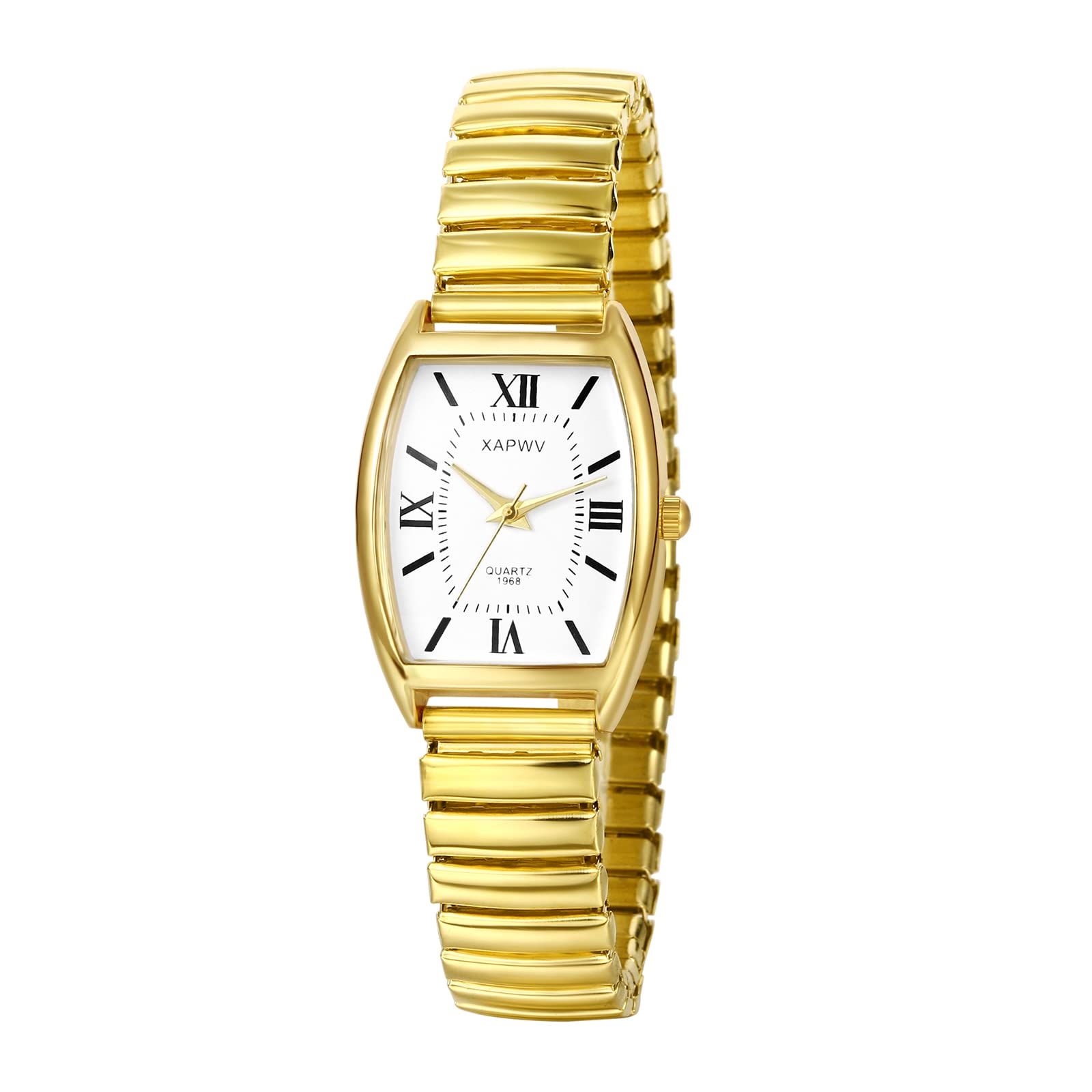 JewelryWe Women's Ultra Thin Easy Reader Watch with Elastic Strap, Golden/Silver Watch