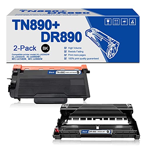 Alu 2-Pack (Black) TN-890 Toner Cartridge+ DR-890 Drum Unit Compatible Replacement for Brother HL-L6250DW HL-L6400DWT MFC-L6900DW HL-L6400DW MFC-L6750DW Printer Toner Cartridge.