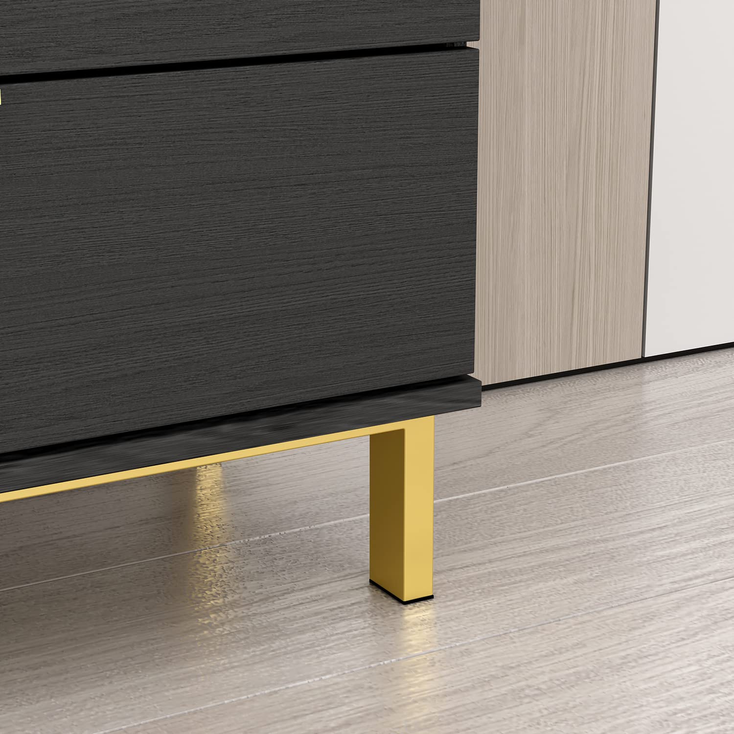 AIEGLE Sideboard Buffet Cabinet with 3 Drawers & 2 Doors for Kitchen, Entryway Cupboard with Gold Metal Legs, Black (62.9" L x 15.7" W x 27.5" H)