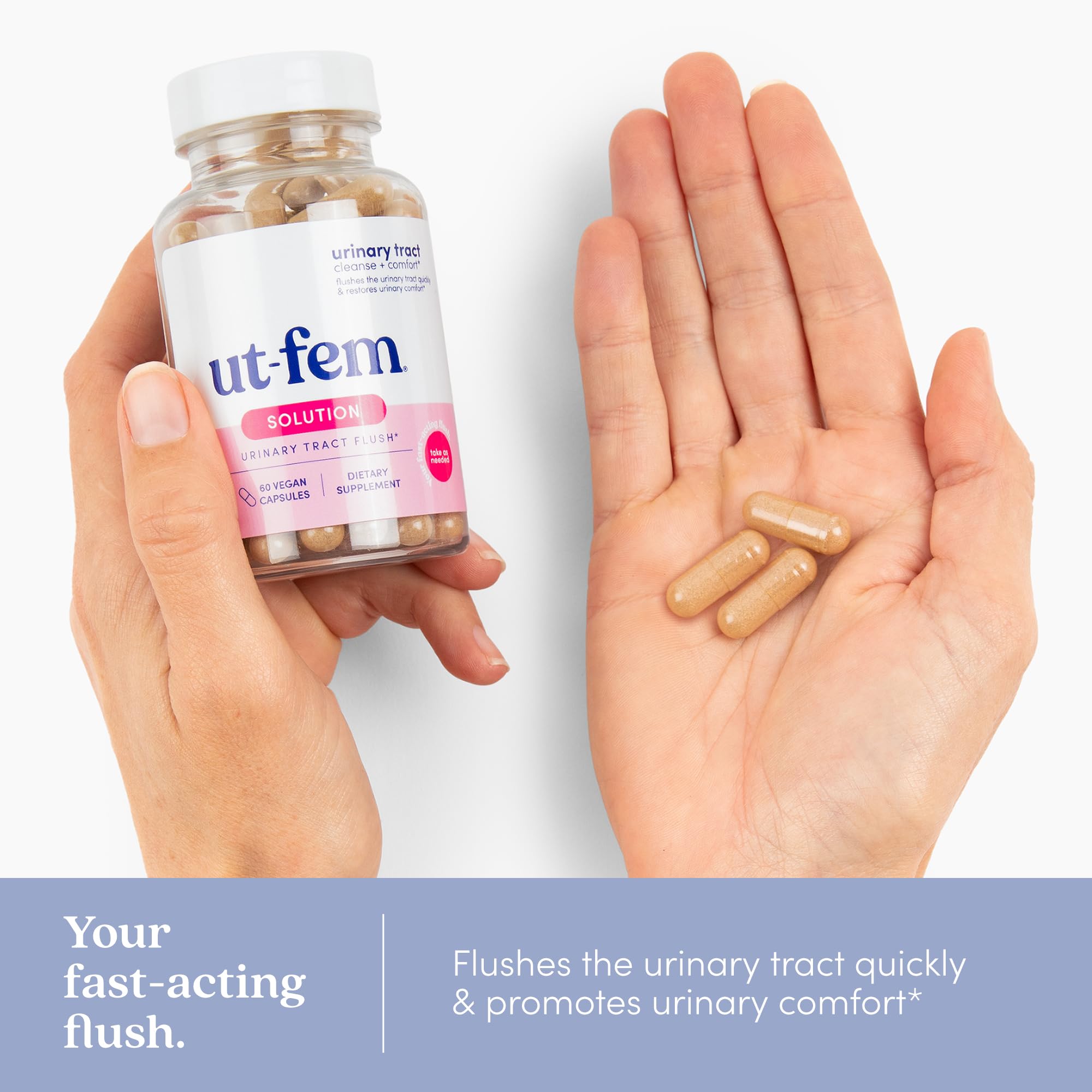 UT-Fem Solution - Fast-Acting Urinary Tract Flush for Women, Proactive UTI Support, Promotes Cleansing & Comfort, Clinical-Strength D-Mannose, Cranberry, and Natural Ingredients - 60 Vegan Capsules