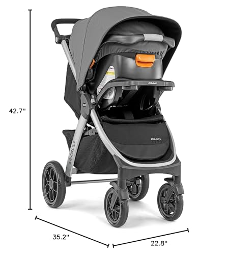 Chicco Bravo 3-in-1 Trio Travel System, Quick-Fold Car Seat and Stroller Combo with KeyFit 30 for Infant | Brooklyn/Navy