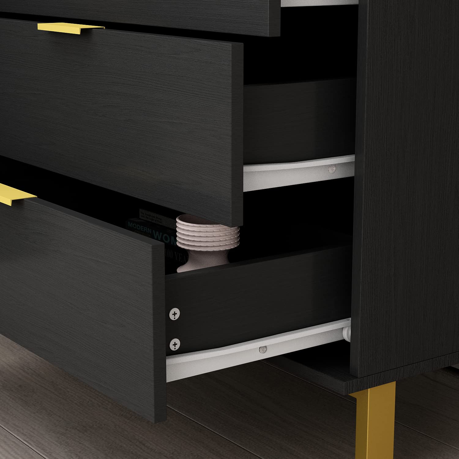 AIEGLE Sideboard Buffet Cabinet with 3 Drawers & 2 Doors for Kitchen, Entryway Cupboard with Gold Metal Legs, Black (62.9" L x 15.7" W x 27.5" H)