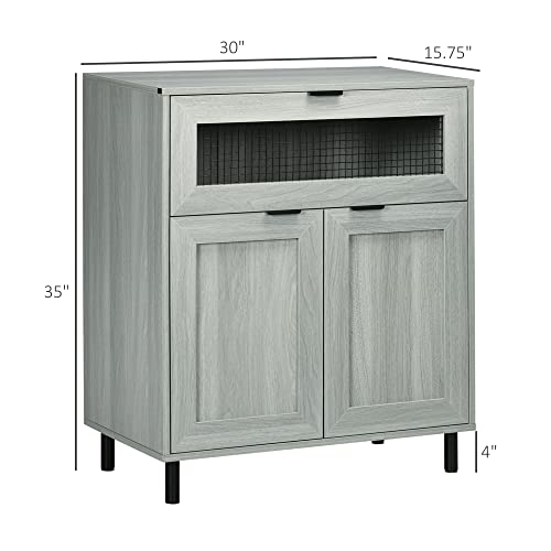HOMCOM Sideboard Buffet Cabinet, Kitchen Cabinet with Metal Grid Flip Drawer, Adjustable Shelf, Accent Cabinet for Living Room, Grey