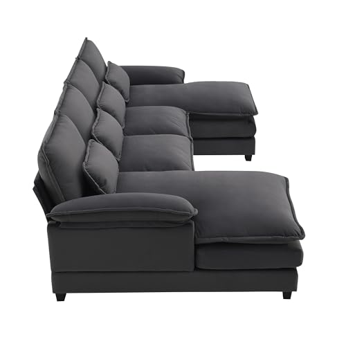 YUNLife&Home U-Shaped Modular Sectional Sofa with Double Chaise Lounge and Waist Pillows,6-Seat Oversized Symmetrical Couch,Comfy Chenille Upholstery Deap Seat Corner Sofá Convertible Sleeper Couches
