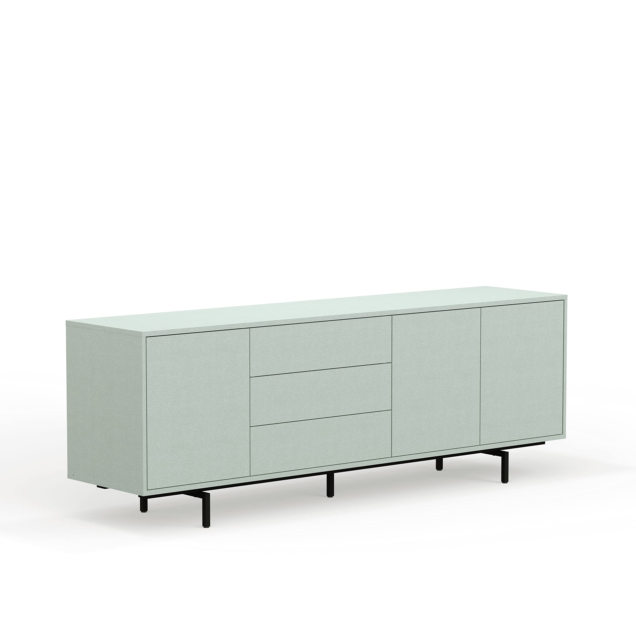 Glenwillow Home Atlas 78" x 28" Highboy Modern TV Stand Cabinet and Sideboard - Jade Ocean Frame, Jade Ocean Door/Drawers, Black Base