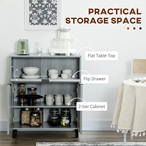HOMCOM Sideboard Buffet Cabinet, Kitchen Cabinet with Metal Grid Flip Drawer, Adjustable Shelf, Accent Cabinet for Living Room, Grey