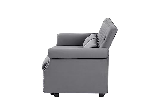 Convertible Sleeper Sofa Pull Out Couch, Modern Velvet Upholstered 3-in-1 Loveseat with Reclining Adjustable Backrest &Removable Armrest ,Button Tufted Small Sofa & Couches for Apartment Living Room