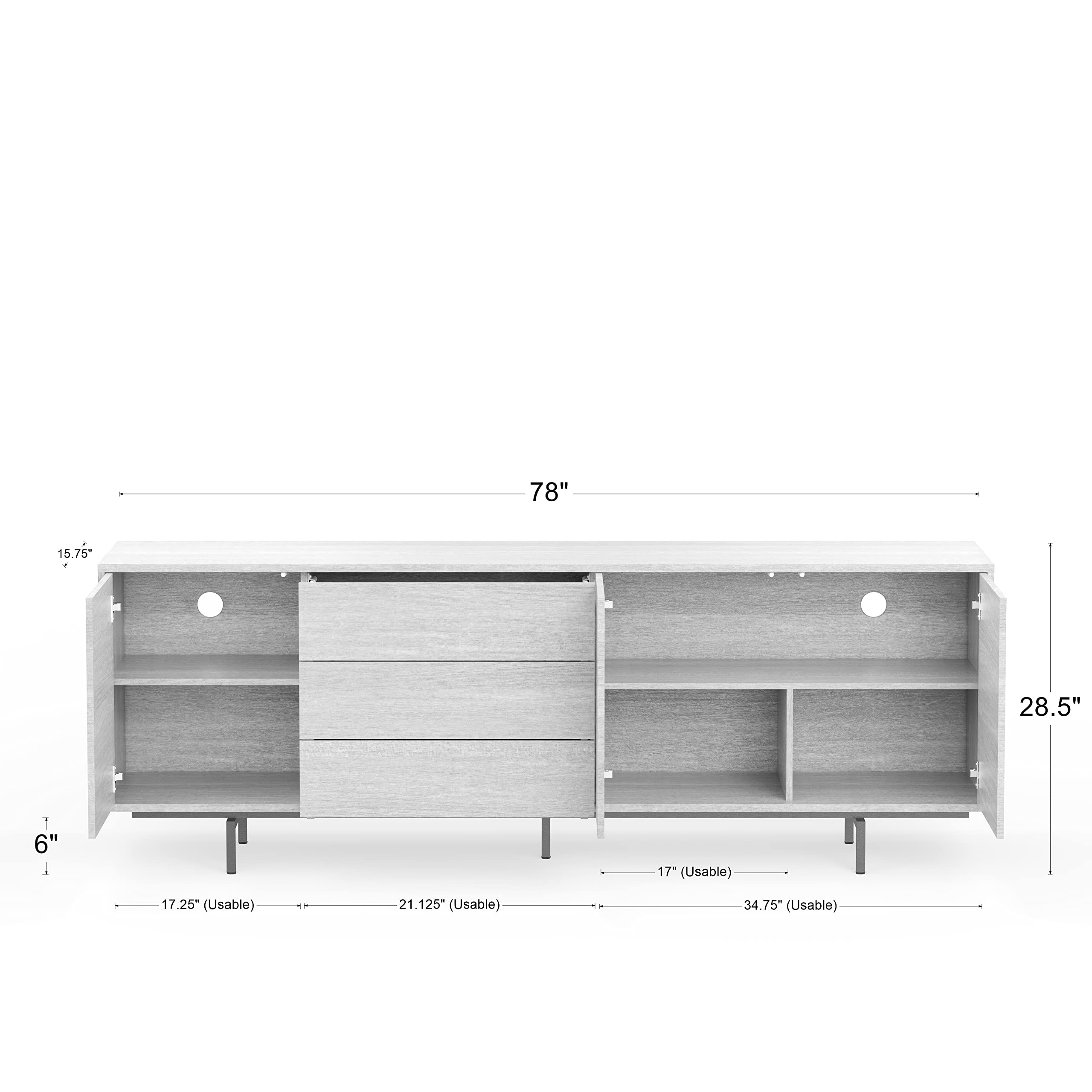 Glenwillow Home Atlas 78" x 28" Highboy Modern TV Stand Cabinet and Sideboard - Jade Ocean Frame, Jade Ocean Door/Drawers, Black Base