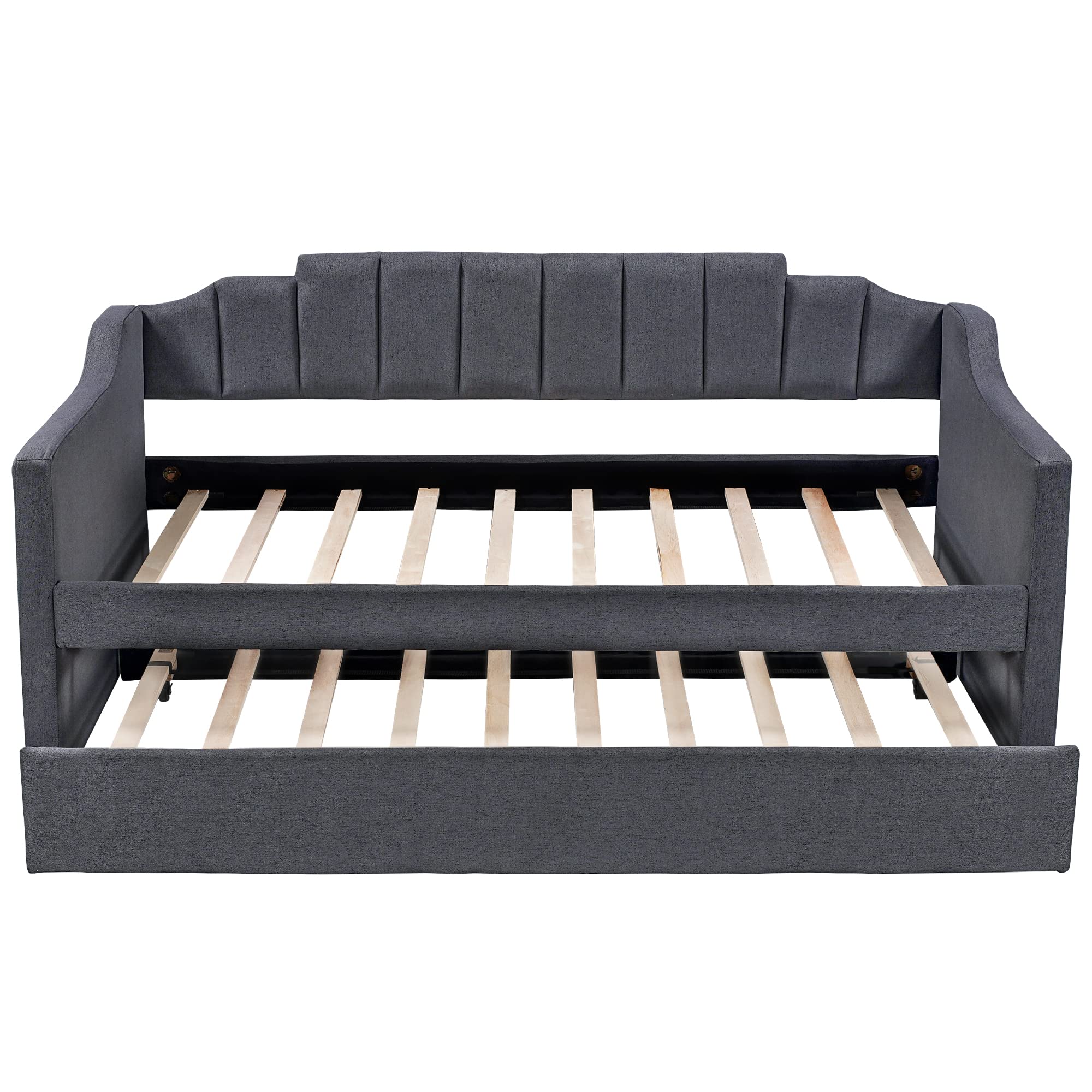 Harper & Bright Designs Twin Upholstered Daybed with Trundle, Wood Daybed Sofa Bed Frame for Living Room Bedroom– Black