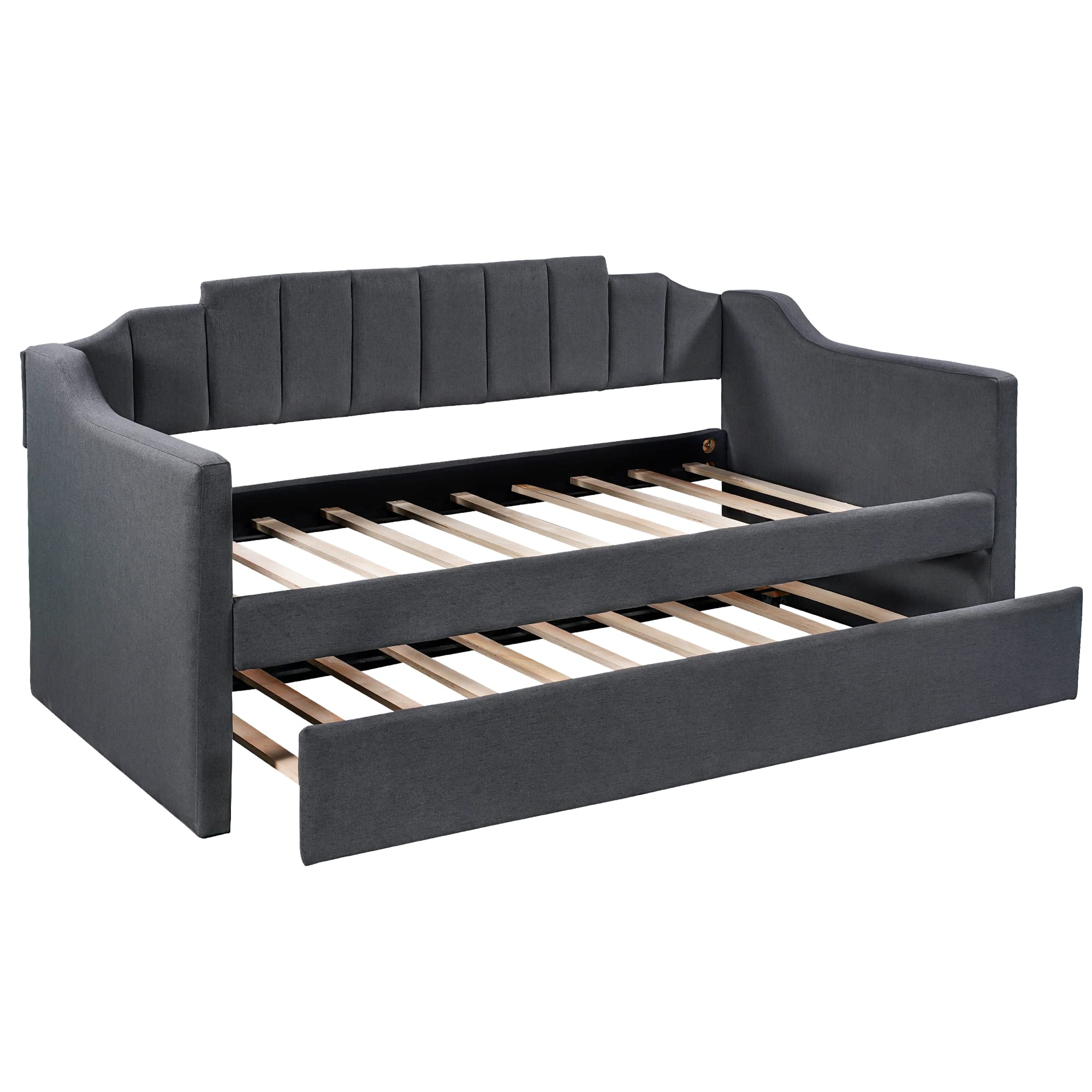 Harper & Bright Designs Twin Upholstered Daybed with Trundle, Wood Daybed Sofa Bed Frame for Living Room Bedroom– Black