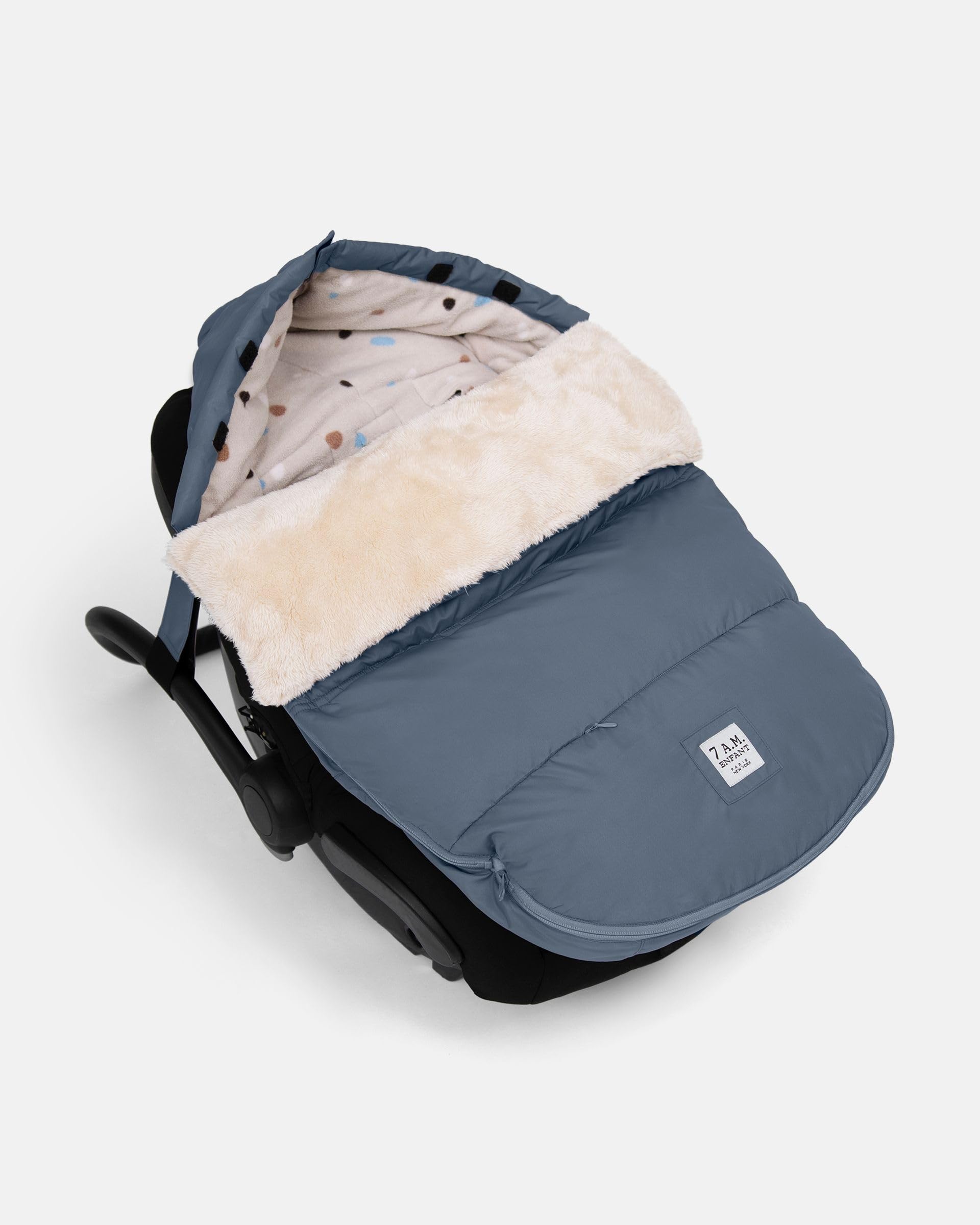 7AM Enfant Universal Stroller Footmuff - Water Repellent Winter Bunting Bag for Strollers & Car Seats, Soft Micro-Fleece & Plush Lined Stroller Footmuff | Ash Blue, Print Pebbles