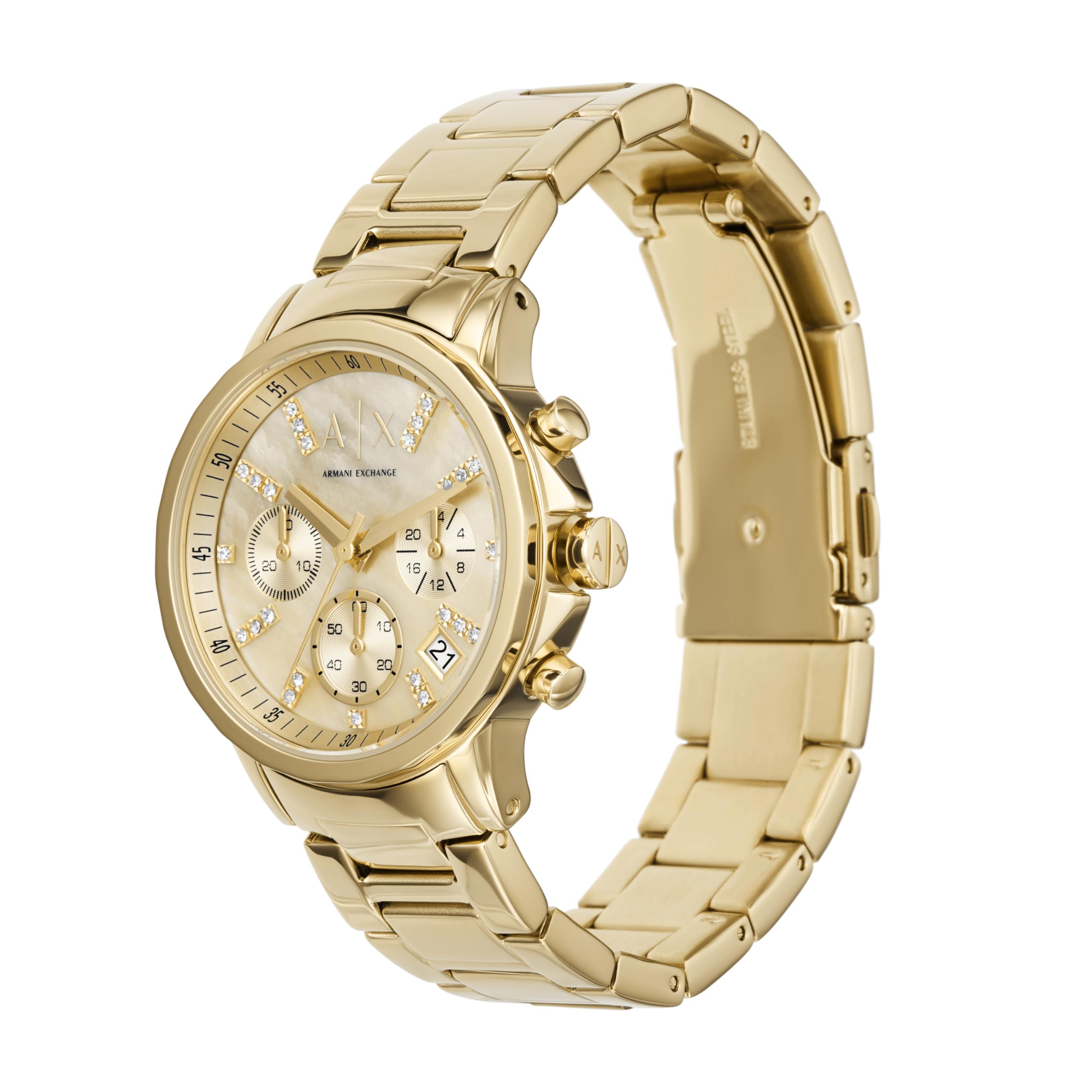 A|X ARMANI EXCHANGE Women's Chronograph Stainless Steel Watch, Color: Gold (Model: AX4327)