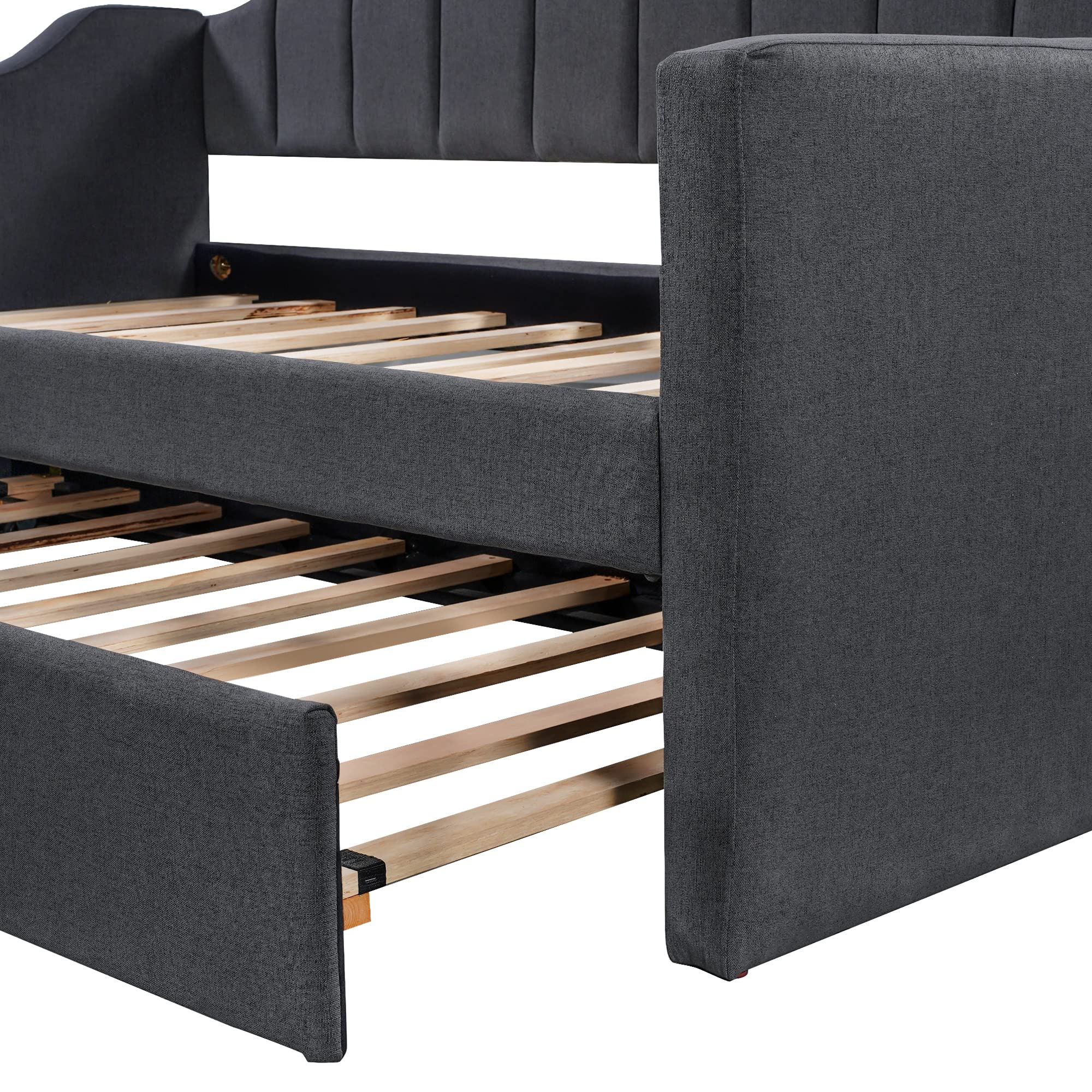 Harper & Bright Designs Twin Upholstered Daybed with Trundle, Wood Daybed Sofa Bed Frame for Living Room Bedroom– Black