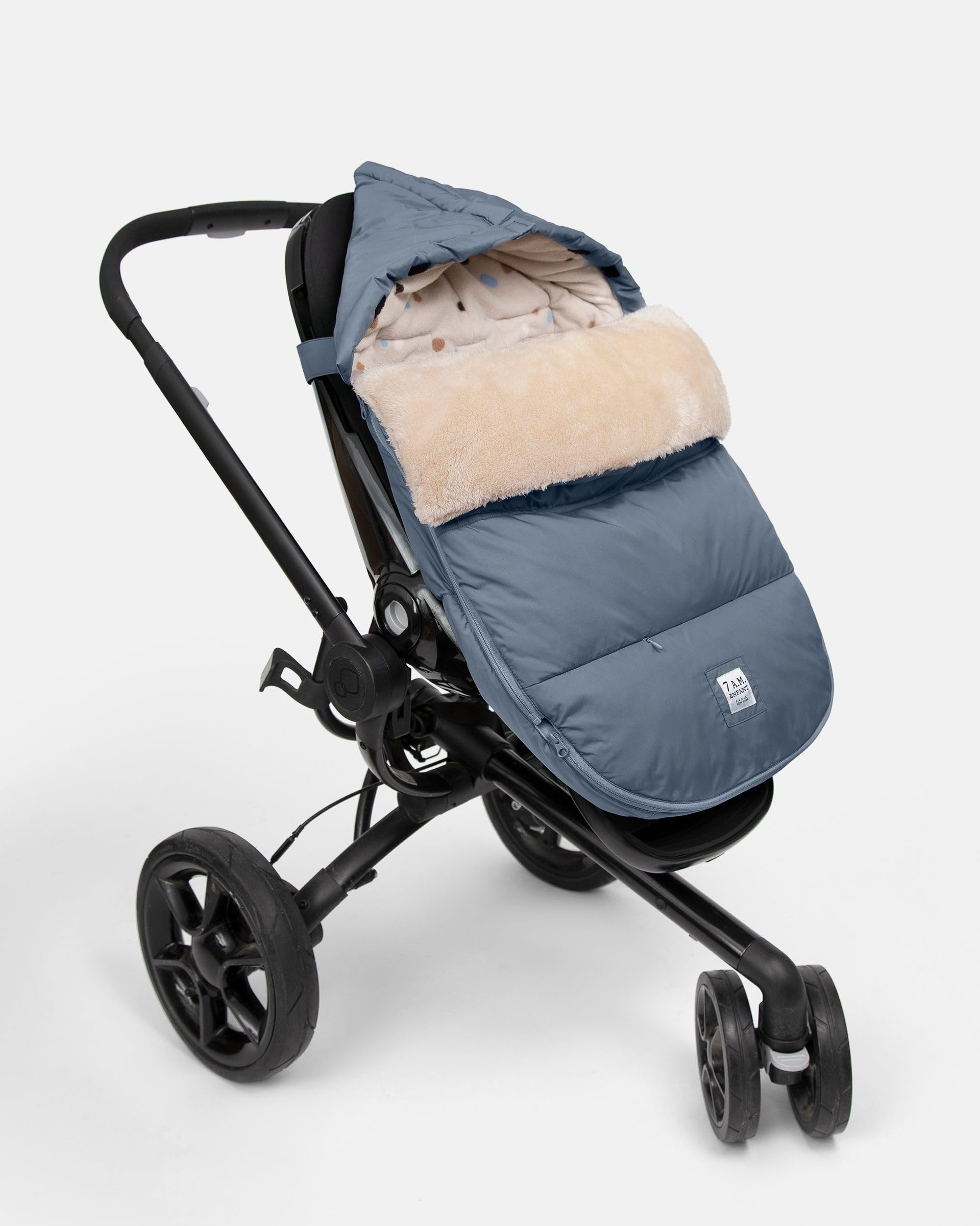 7AM Enfant Universal Stroller Footmuff - Water Repellent Winter Bunting Bag for Strollers & Car Seats, Soft Micro-Fleece & Plush Lined Stroller Footmuff | Ash Blue, Print Pebbles