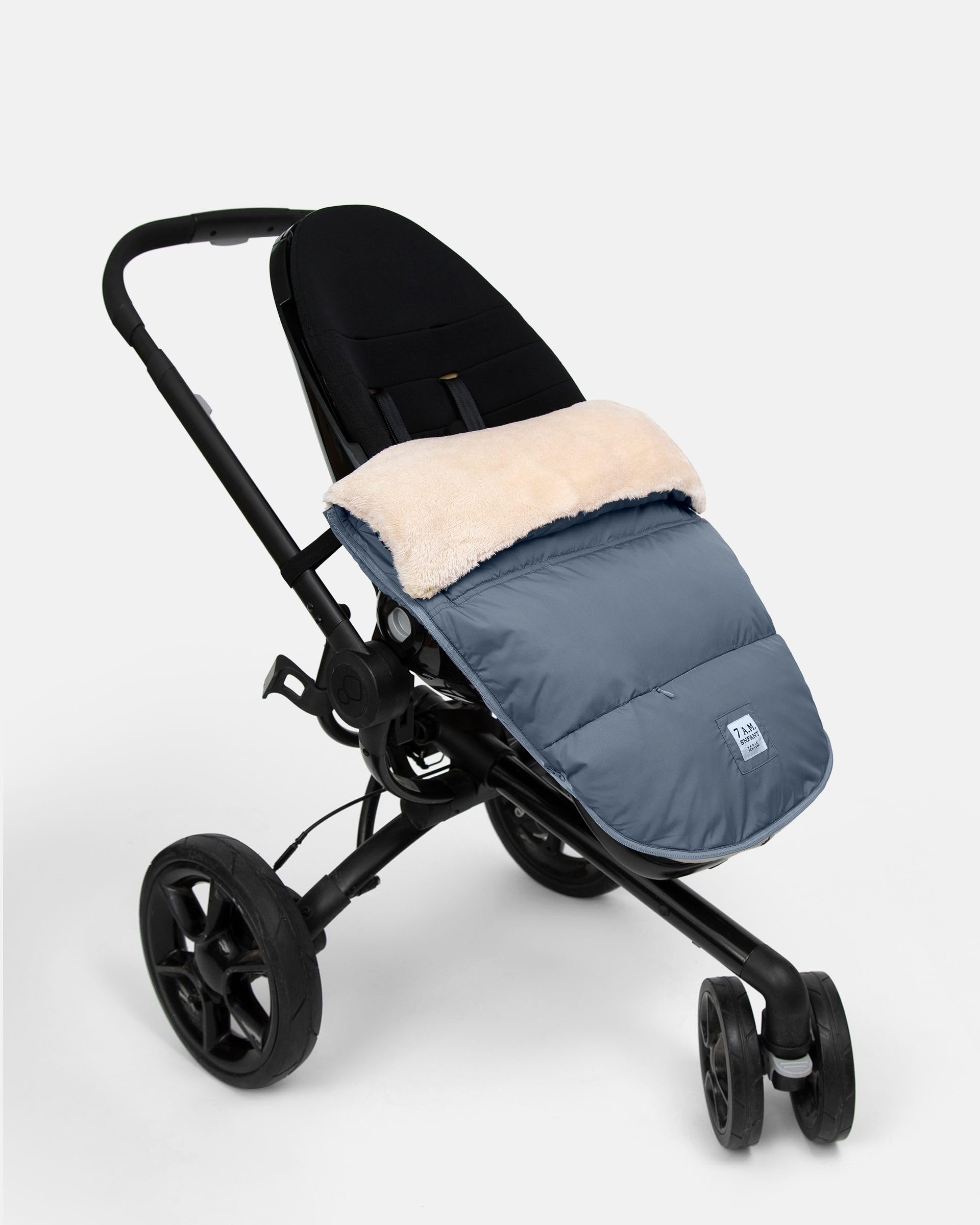 7AM Enfant Universal Stroller Footmuff - Water Repellent Winter Bunting Bag for Strollers & Car Seats, Soft Micro-Fleece & Plush Lined Stroller Footmuff | Ash Blue, Print Pebbles